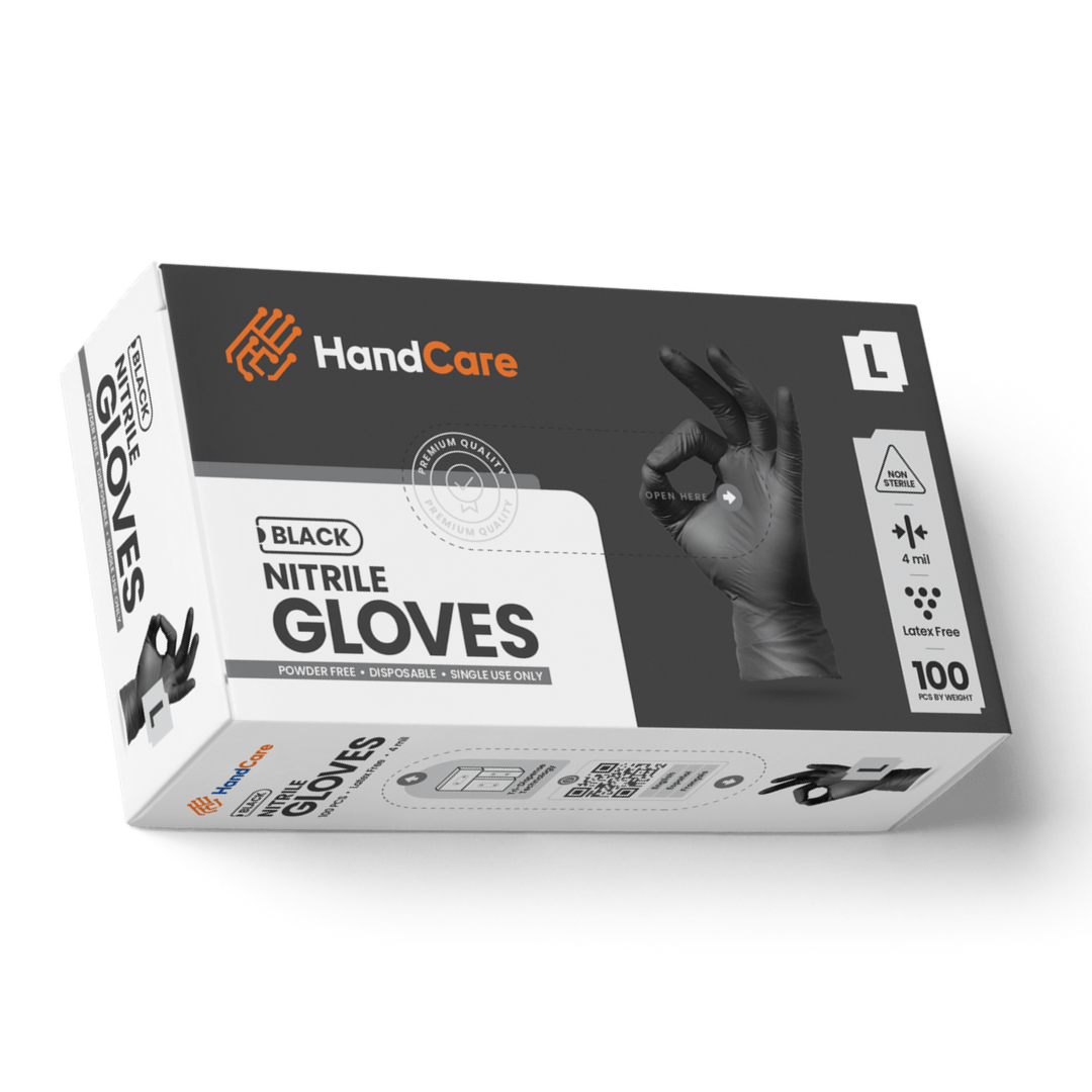 HandCare Black Nitrile Gloves 4 mil, Powder Free - Gloves.com