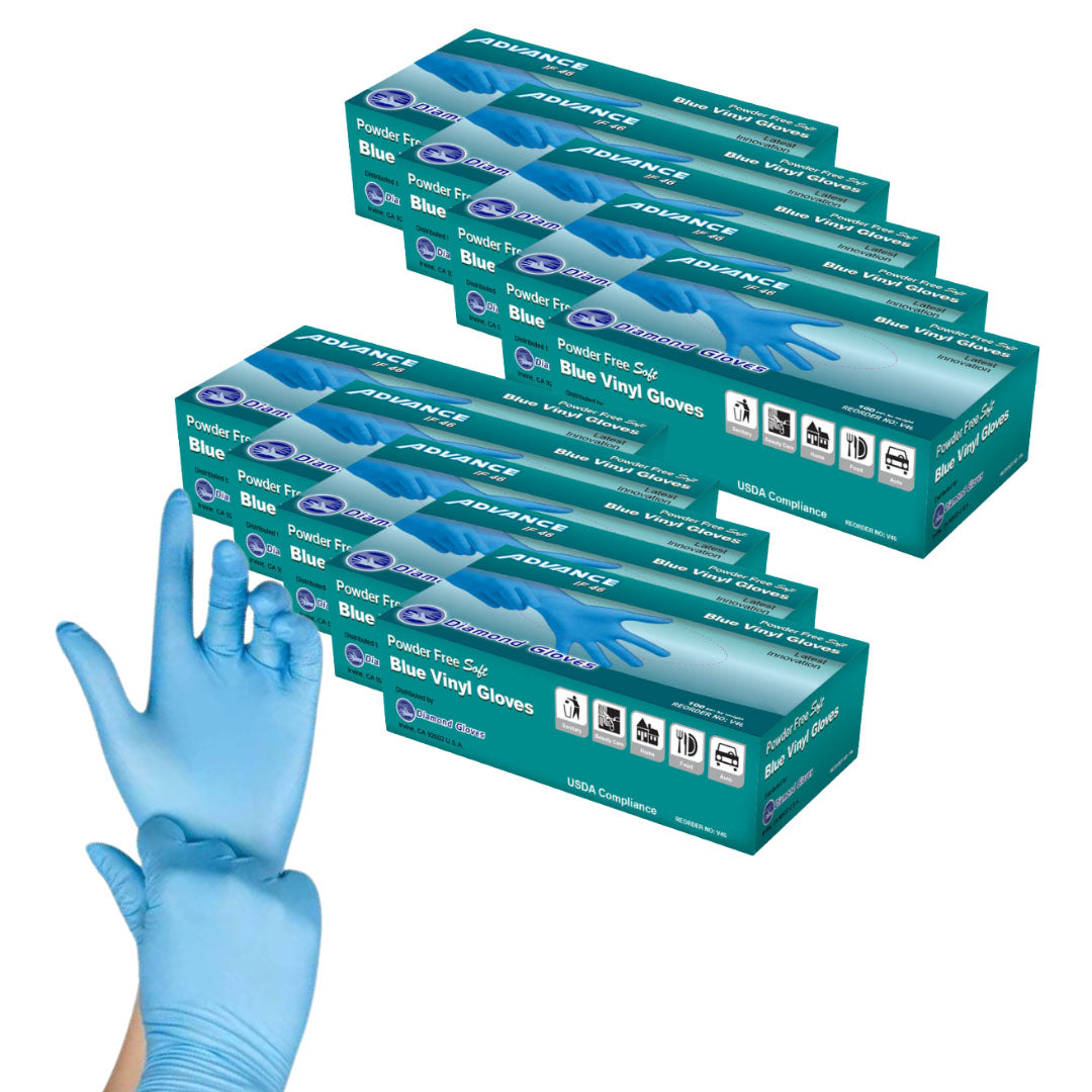ADVANCE Blue Vinyl Gloves - Powder Free (4 Mil), 1,000 Gloves — Gloves.com
